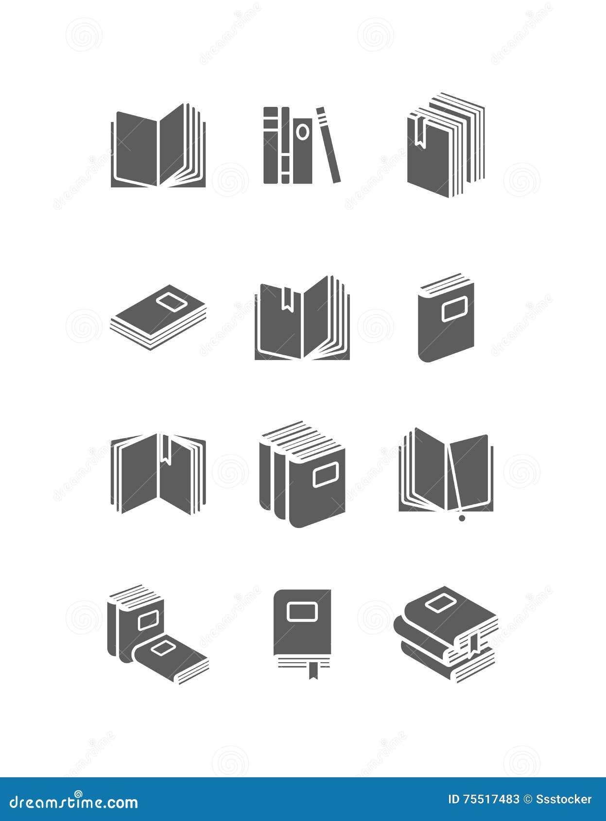 Books Icon Set for Library Design Stock Vector - Illustration of paper ...