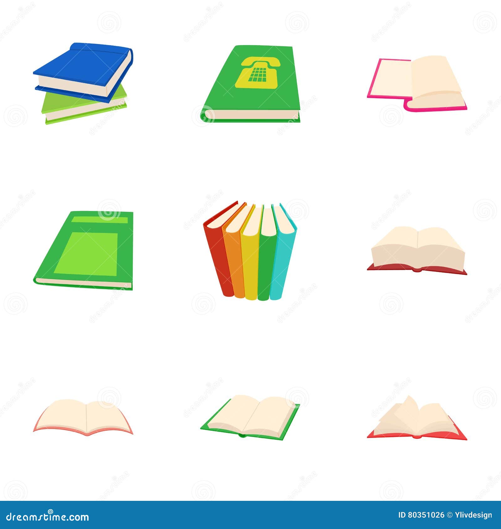 Books Icons Set, Cartoon Style Stock Vector - Illustration of isolated ...