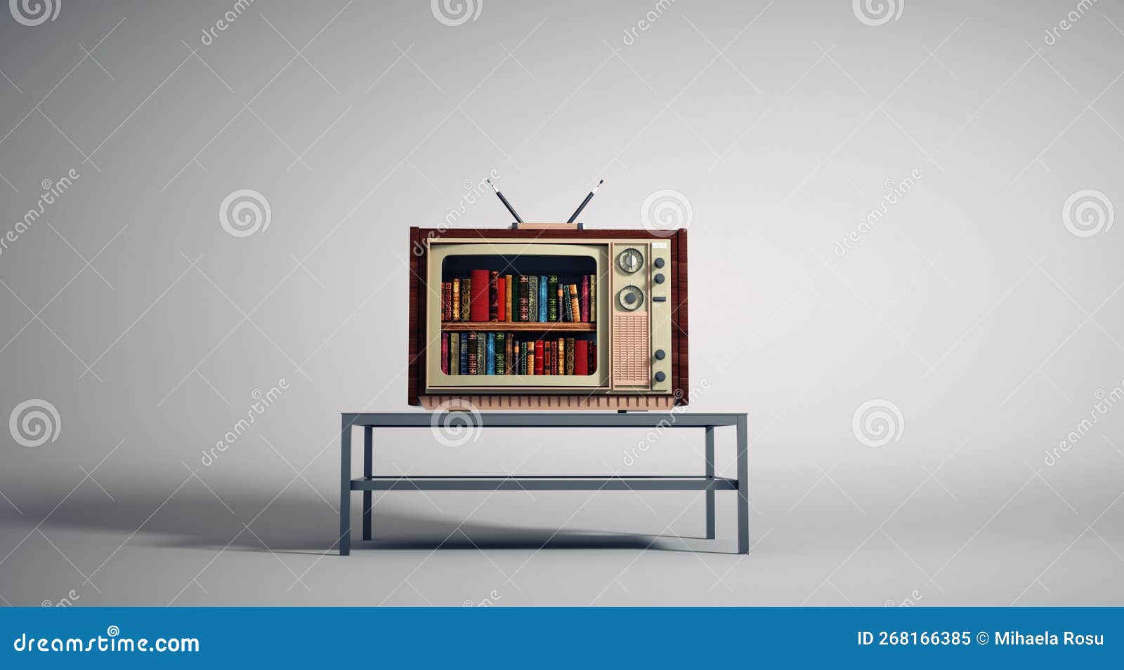 Books Inside Old Tv. Education Concept Stock Illustration ...