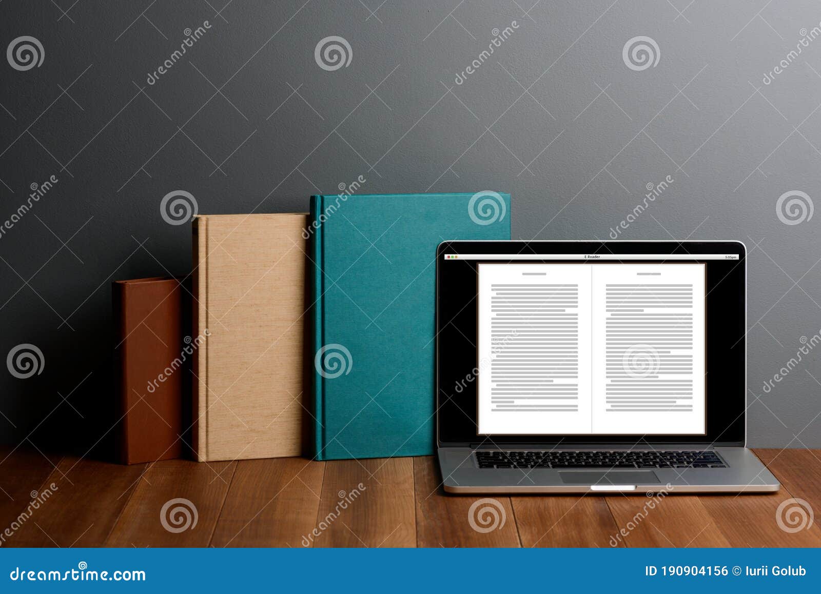 Books and Laptop with E-reader App on Desktop Stock Photo - Image of ...
