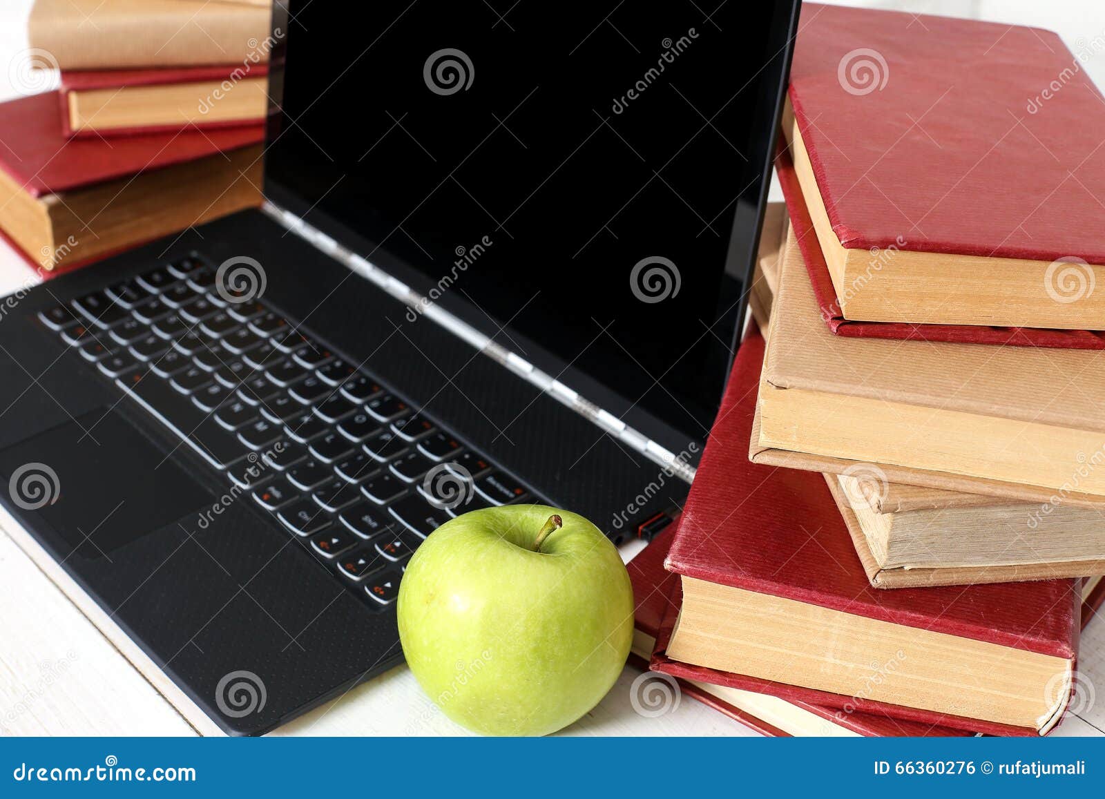 Books with laptop stock photo. Image of textbook, information - 66360276