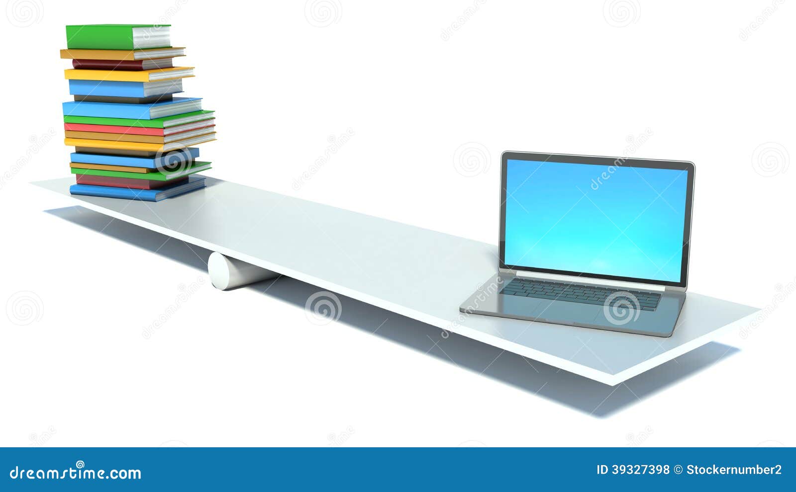 Books and laptop on scales stock illustration. Illustration of learn ...