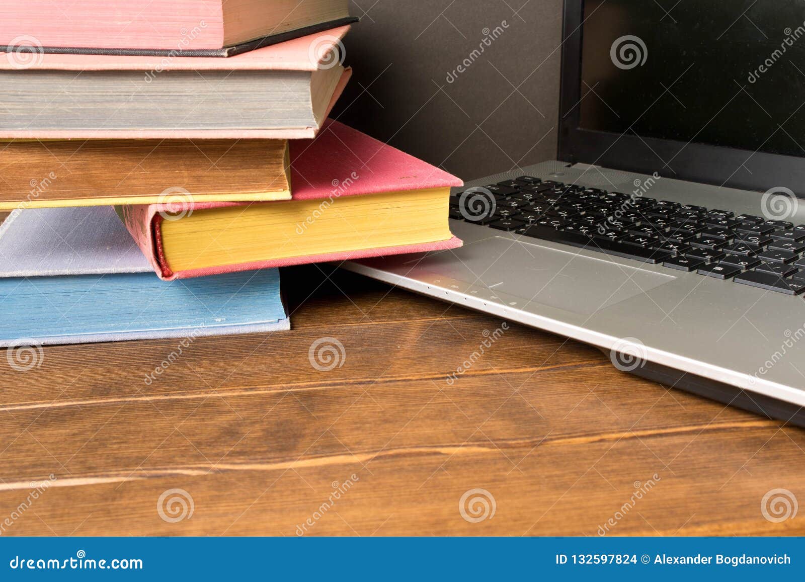 Books and Laptop on Wooden Table. the Concept of Learning from B Stock ...