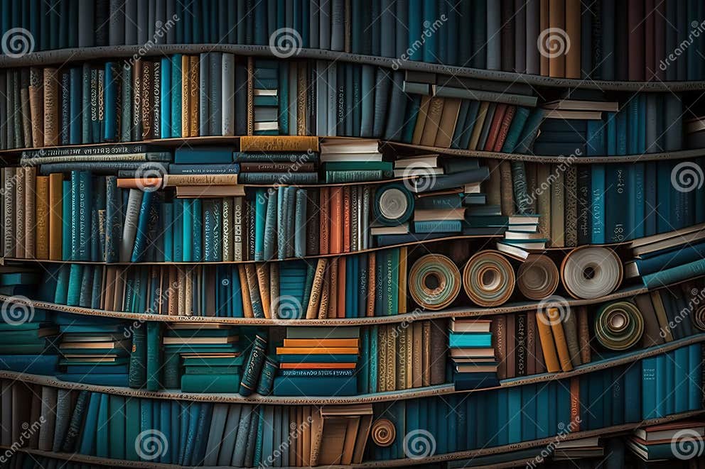 Books in Library Library Shelves with Books Stock Illustration ...