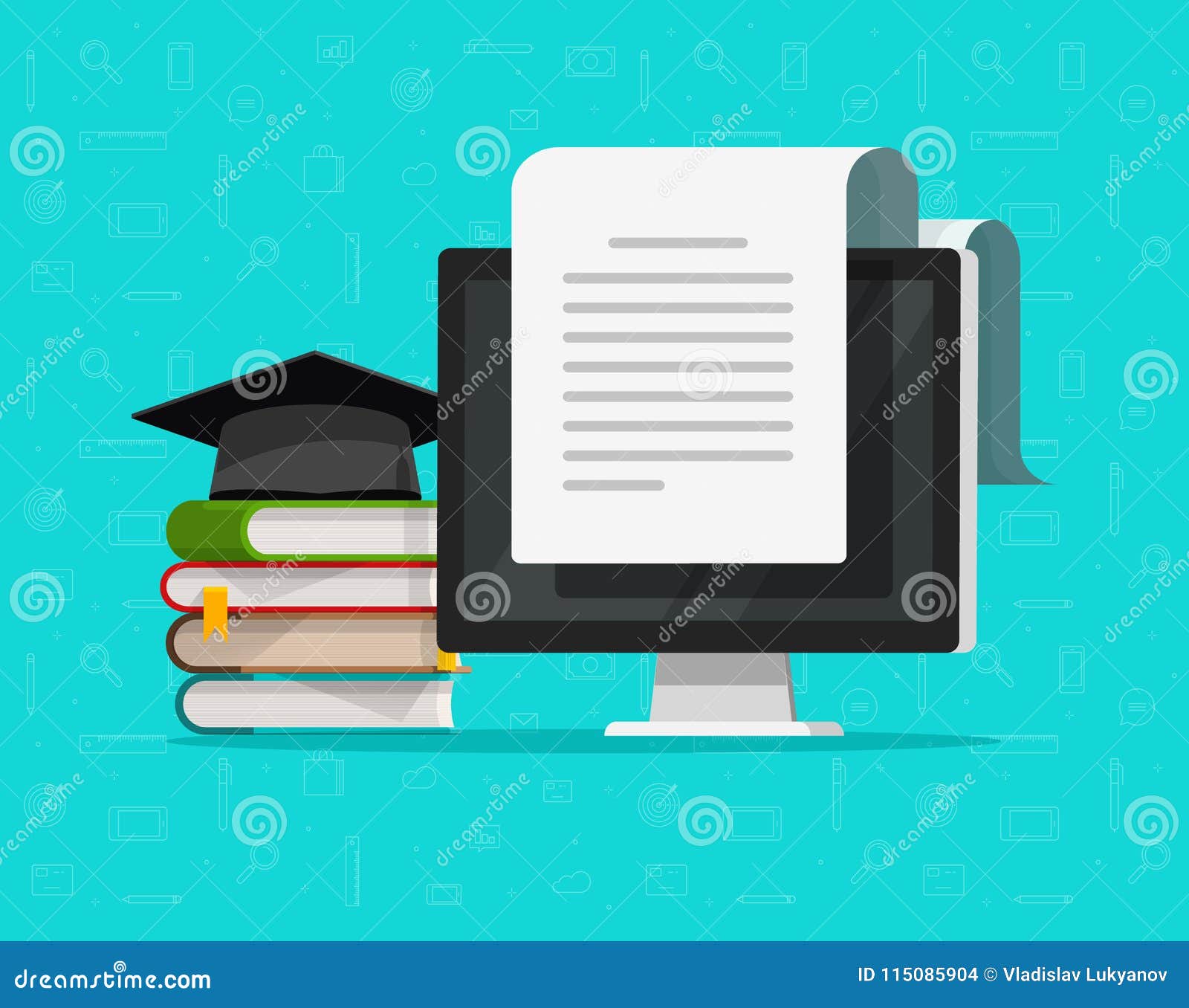 Books Near Computer Vector Illustration, Flat Cartoon Study Concept and ...