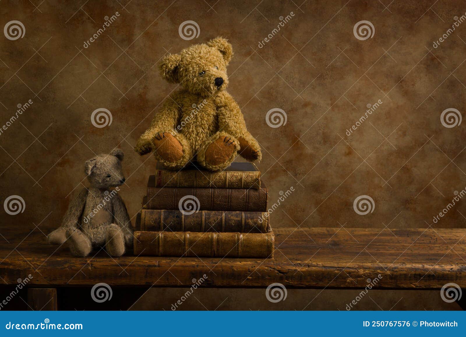 Books and old teddy bears stock photo. Image of space - 250767576