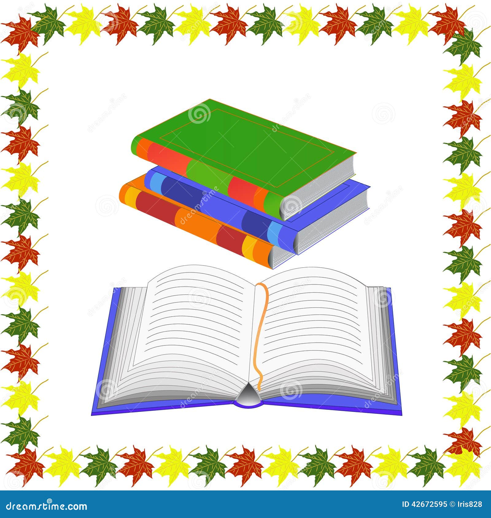 Books and Open Book in the Autumn Frame Stock Vector - Illustration of ...