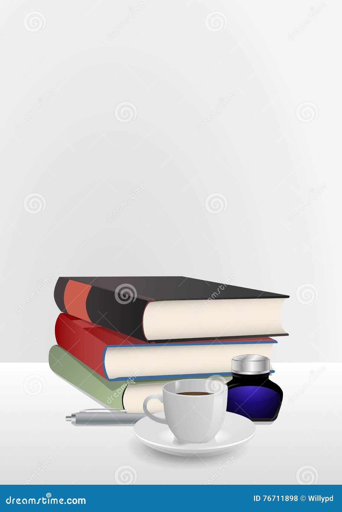 Books, pen and coffee stock illustration. Illustration of design - 76711898