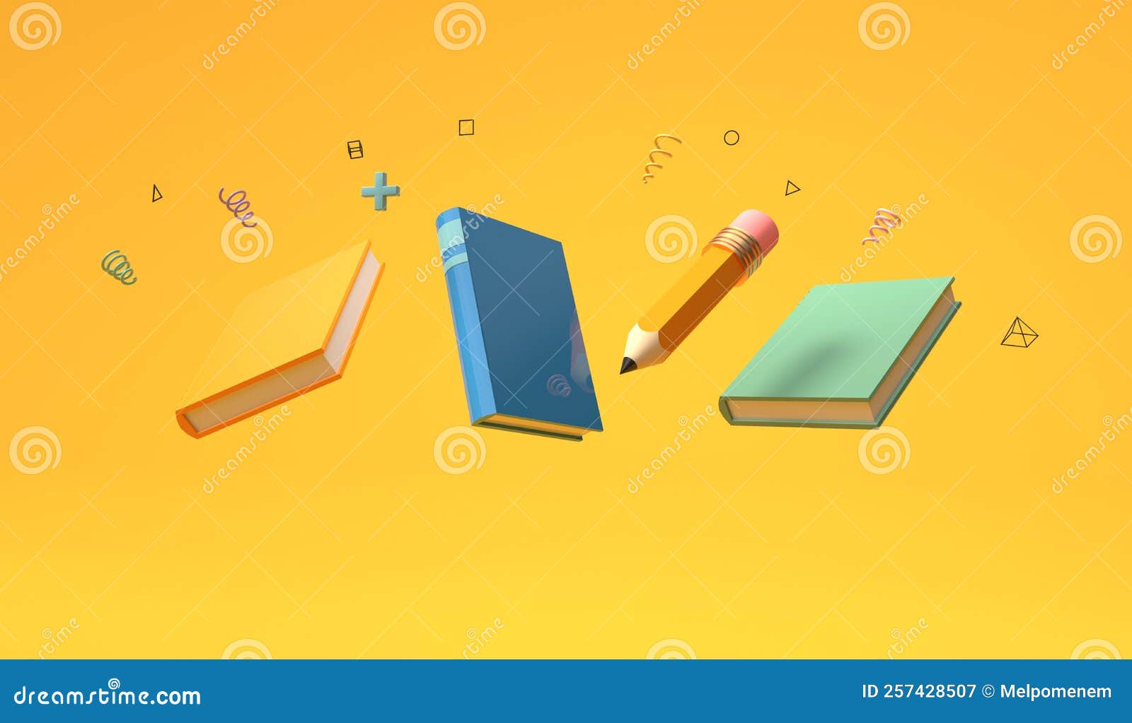 Books and a Pencil - Educational Theme - 3D Stock Illustration ...