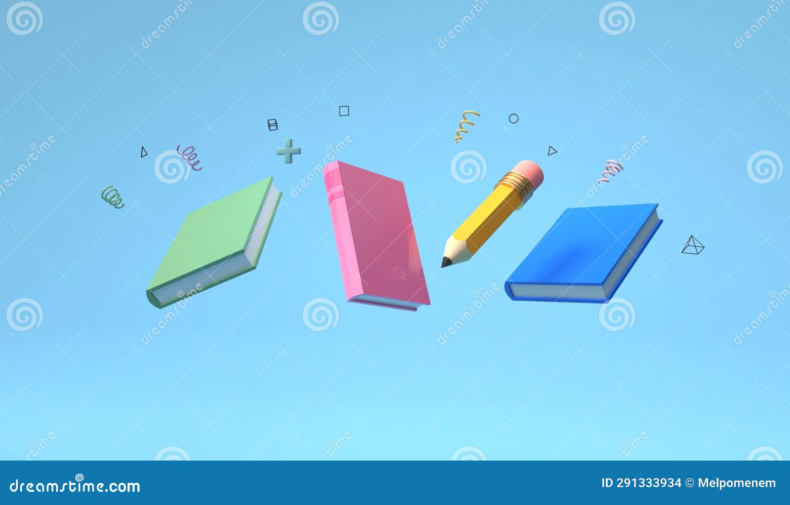 Books and a Pencil - Educational Theme - 3D Stock Illustration ...