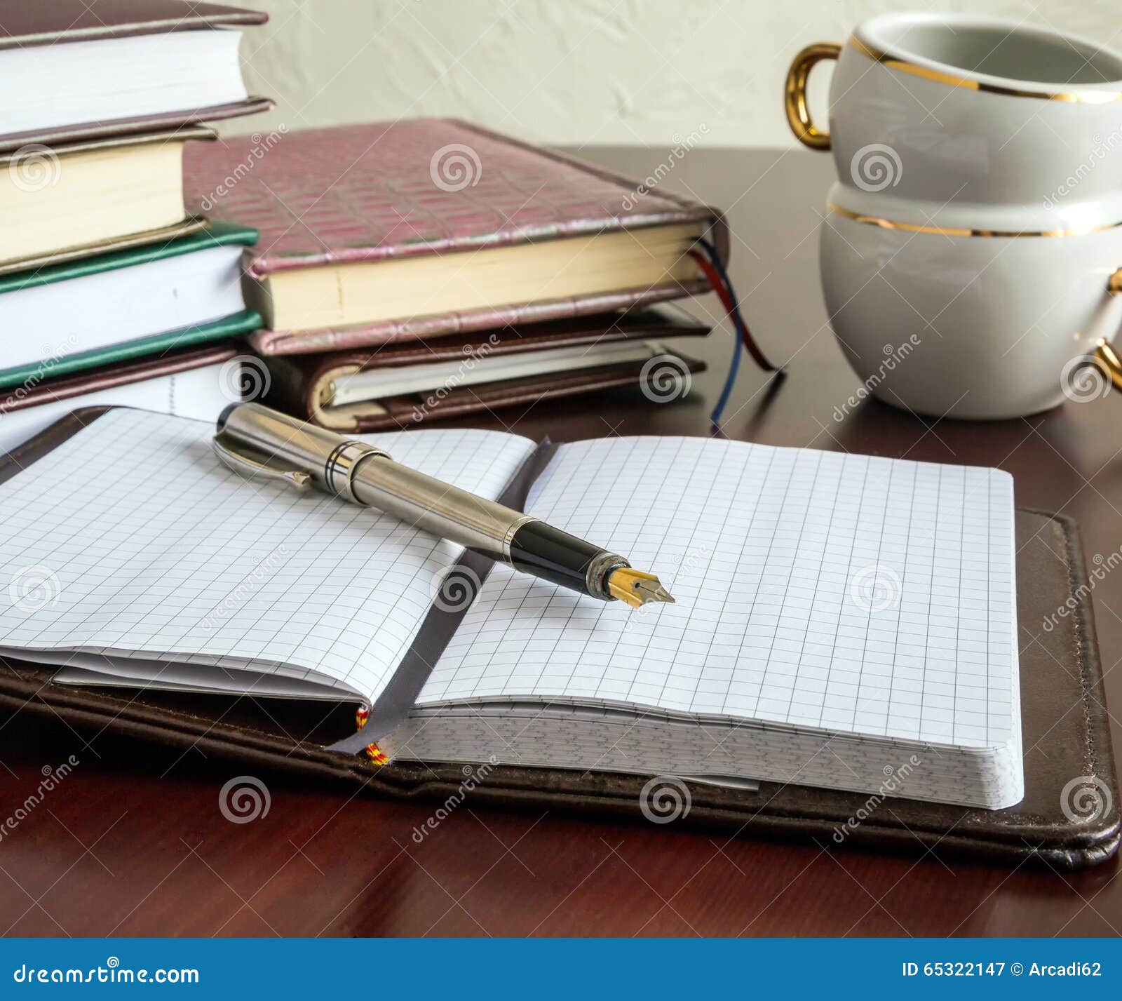 Books, pens, badge, coffee stock image. Image of office - 65322147
