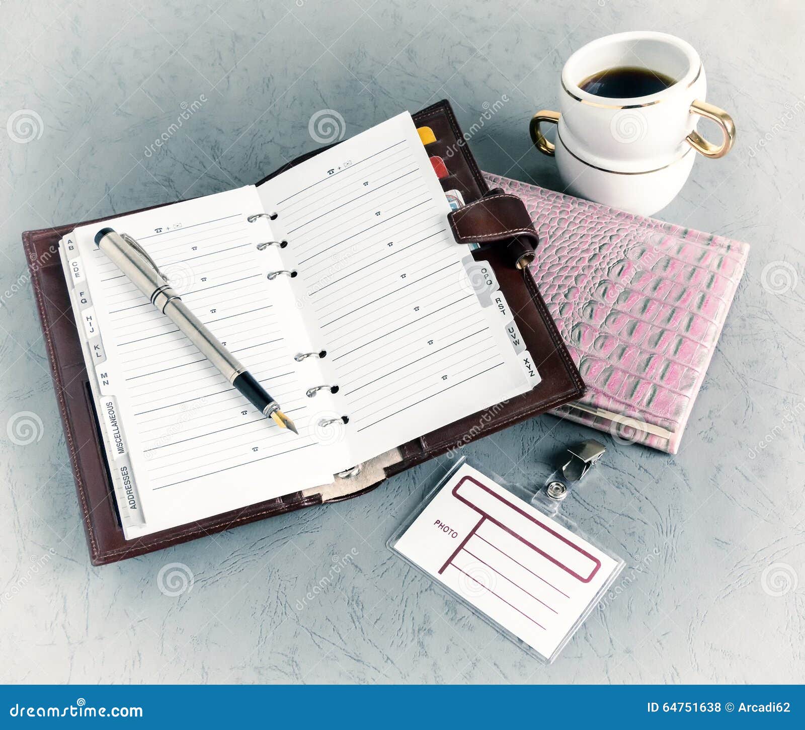 Books, pens, badge, coffee stock photo. Image of stationery - 64751638