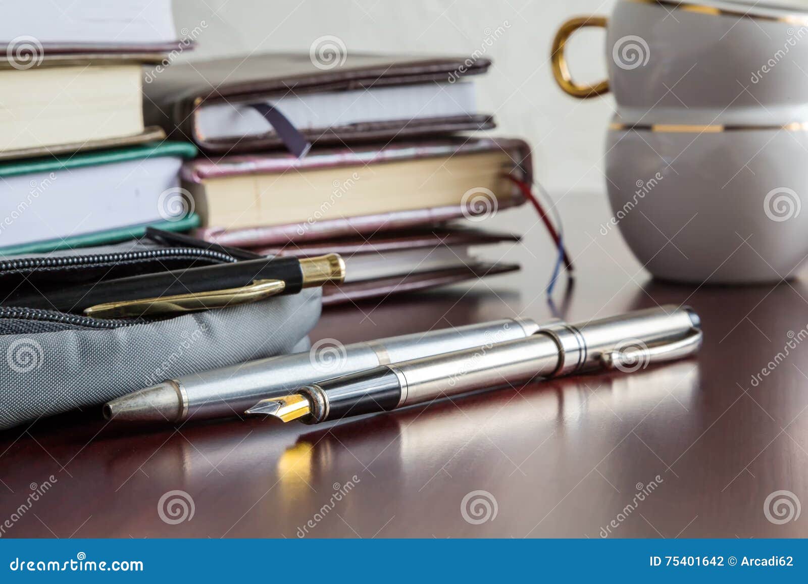 Books, pens, coffee stock photo. Image of business, life - 75401642