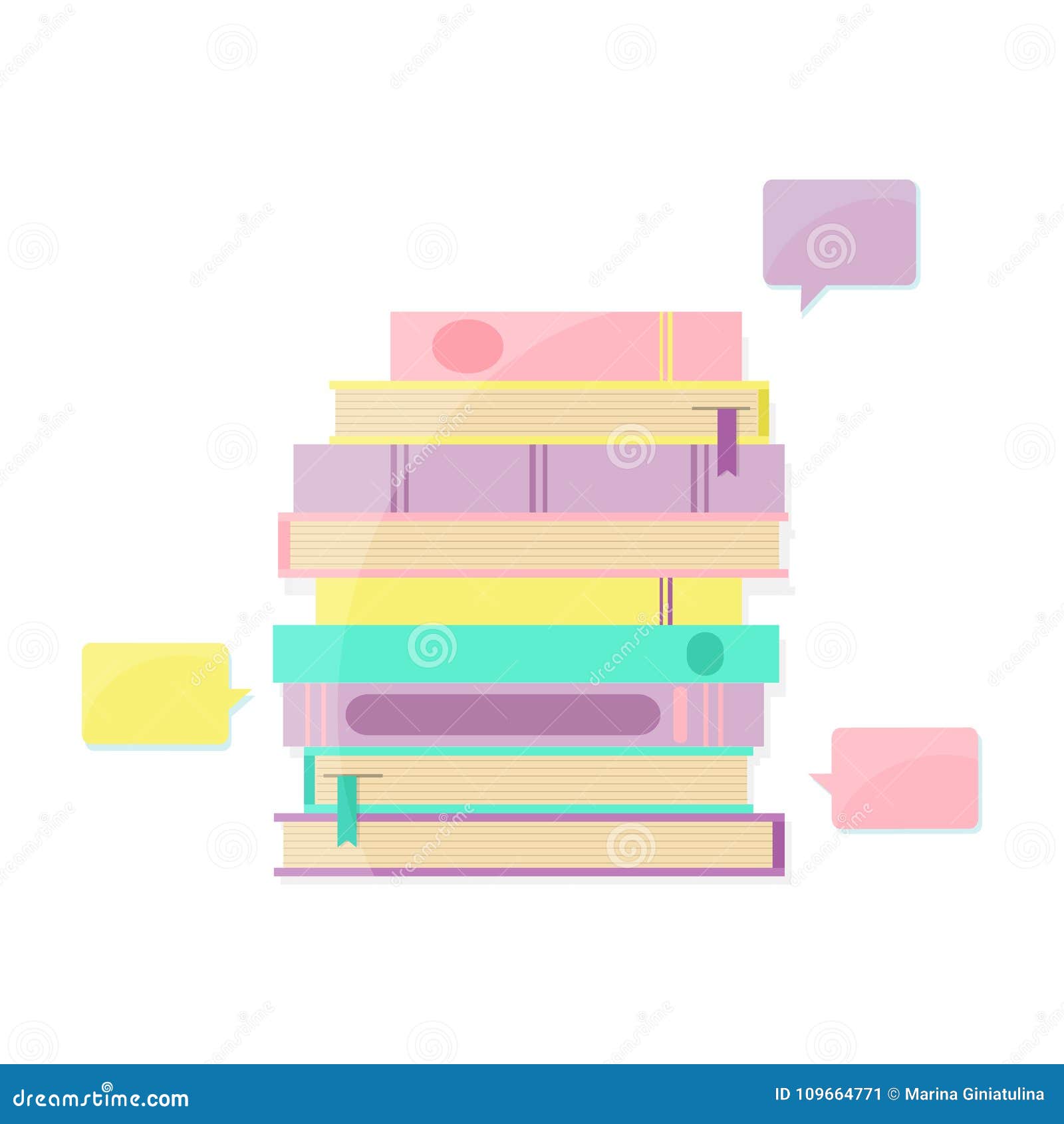 Books Pile and Bookmark with Speech Bubbles Stock Vector - Illustration ...