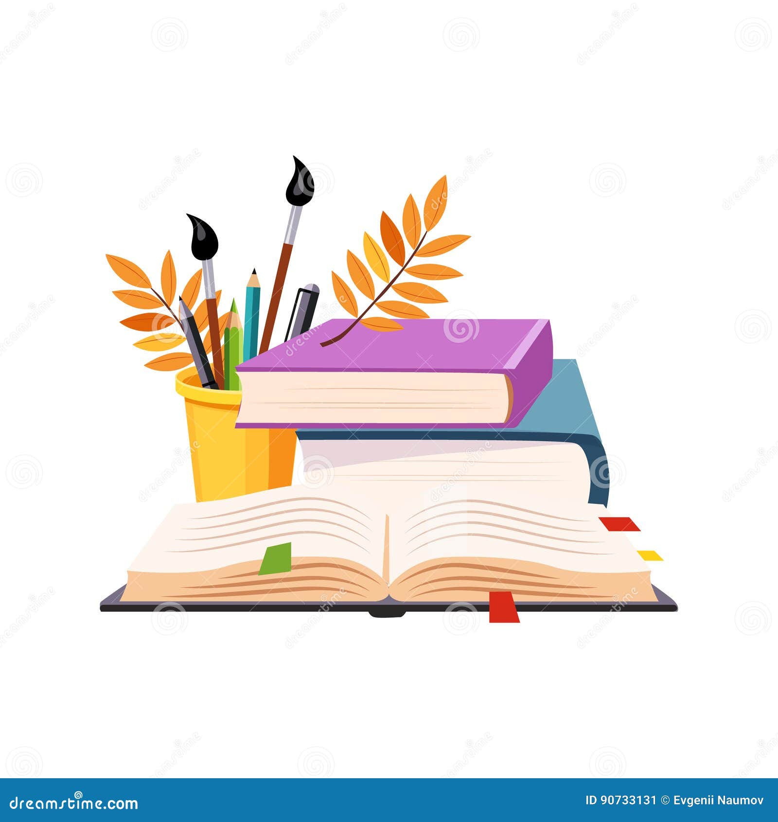 Books Pile and Writing Tools, Set of School and Education Related ... Books Pile and Writing Tools, Set of School and Education Related ...