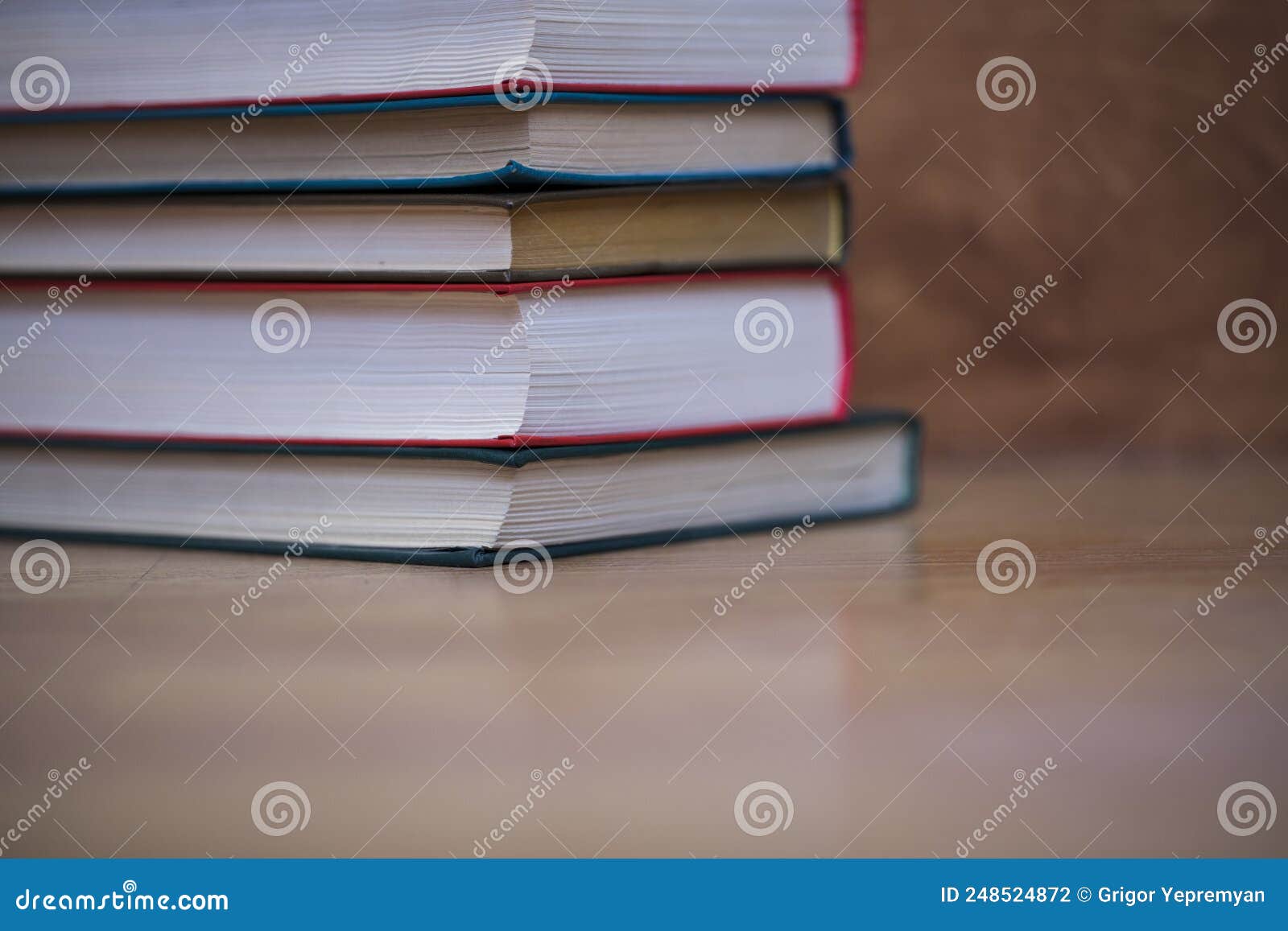 Books Piled Up on the Library Table. Stock Photo - Image of cover ...