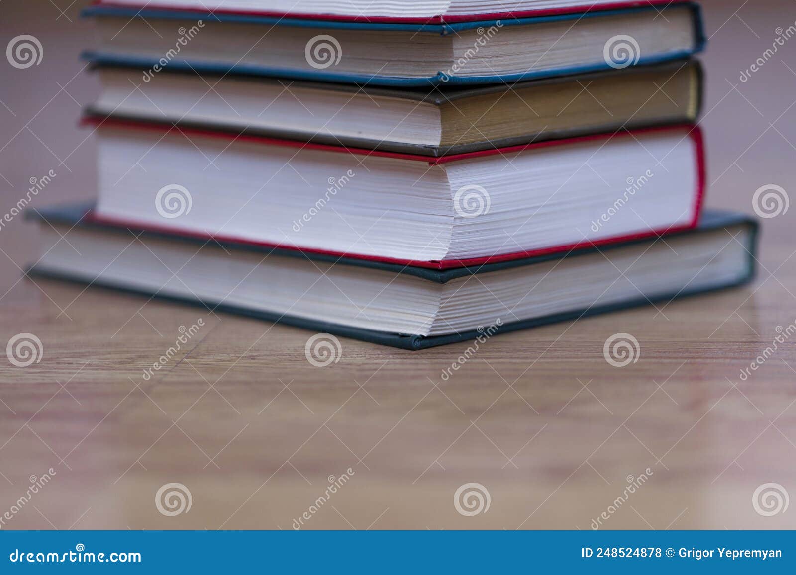 Books Piled Up on the Library Table. Stock Photo - Image of textbook ...