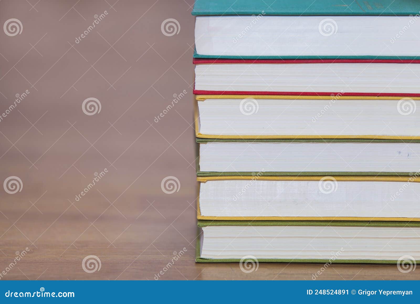 Books Piled Up on the Library Table. Stock Image - Image of library ...