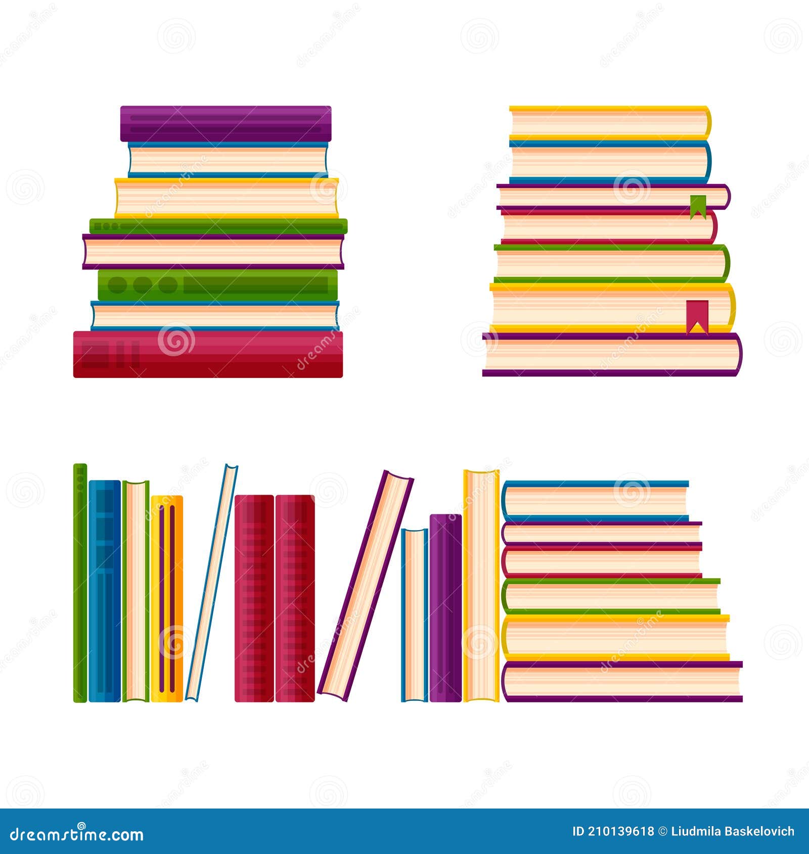 Books Piles for a Stack. Library Books in Cartoon Style Stock Vector ...