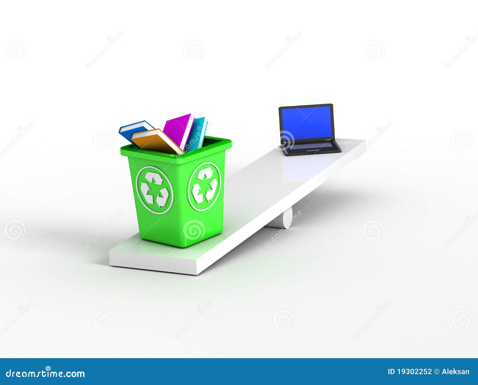 Books on Recycle Bin Vs Laptop Stock Illustration - Illustration of ...