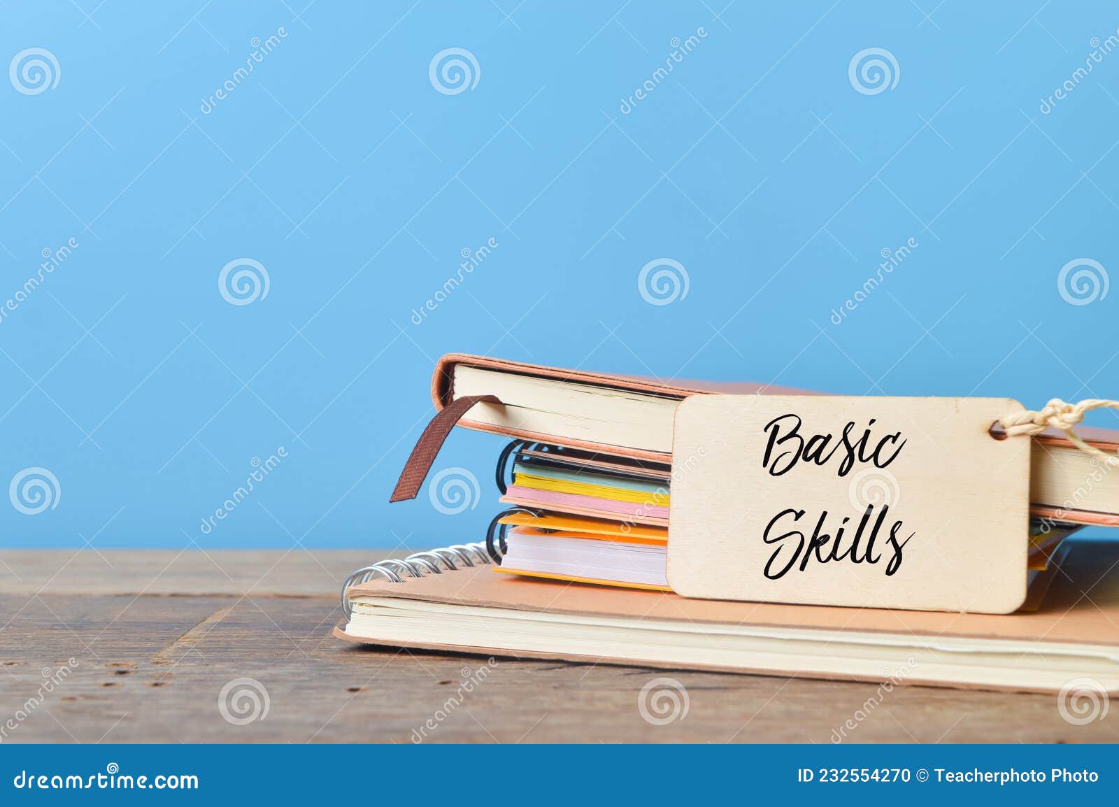 Books in a Row and Label Tag Written with Text BASIC SKILLS Stock Photo ...