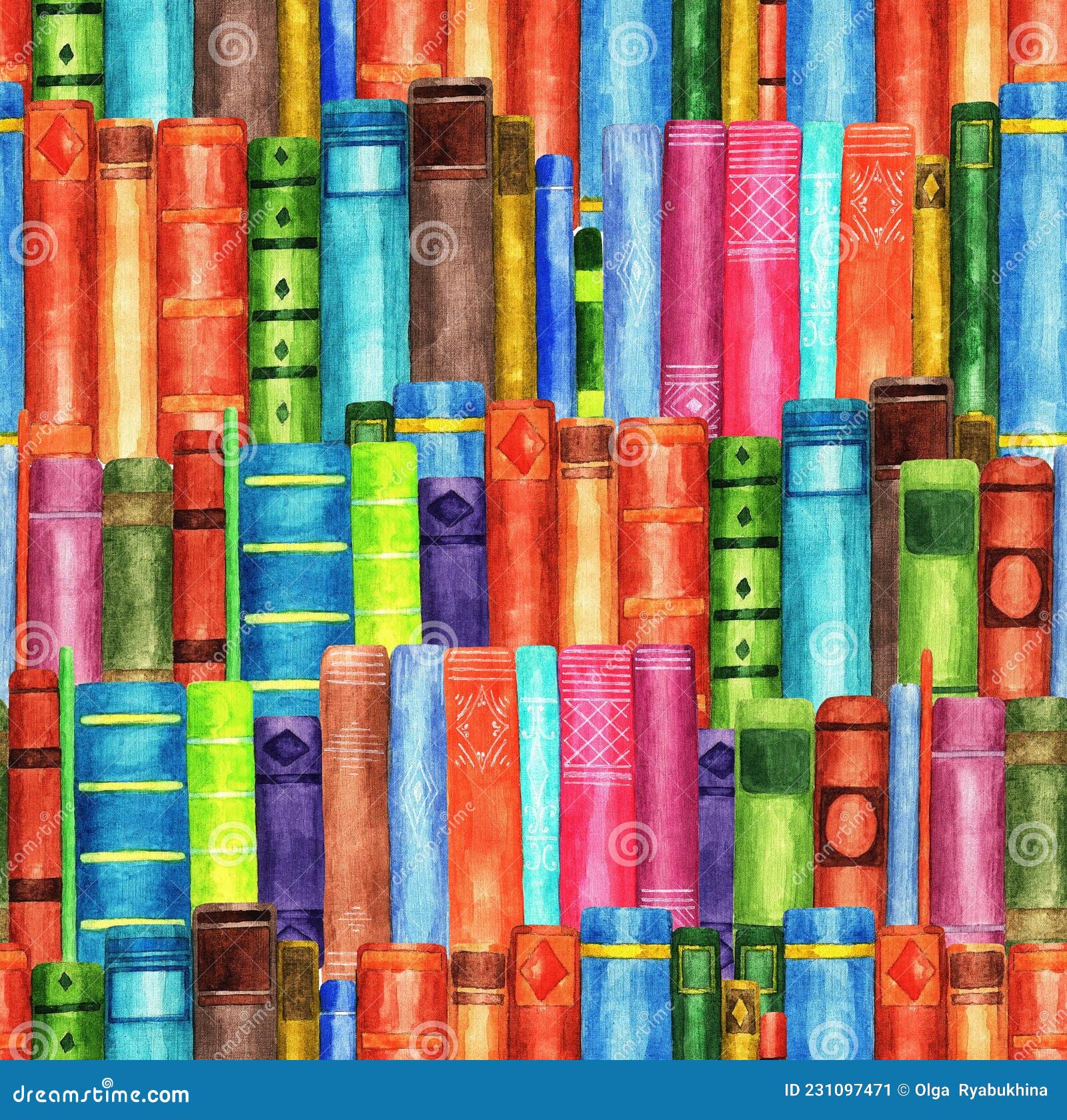 Seamless Books Pattern. Watercolor Background With Stack Of Books ...