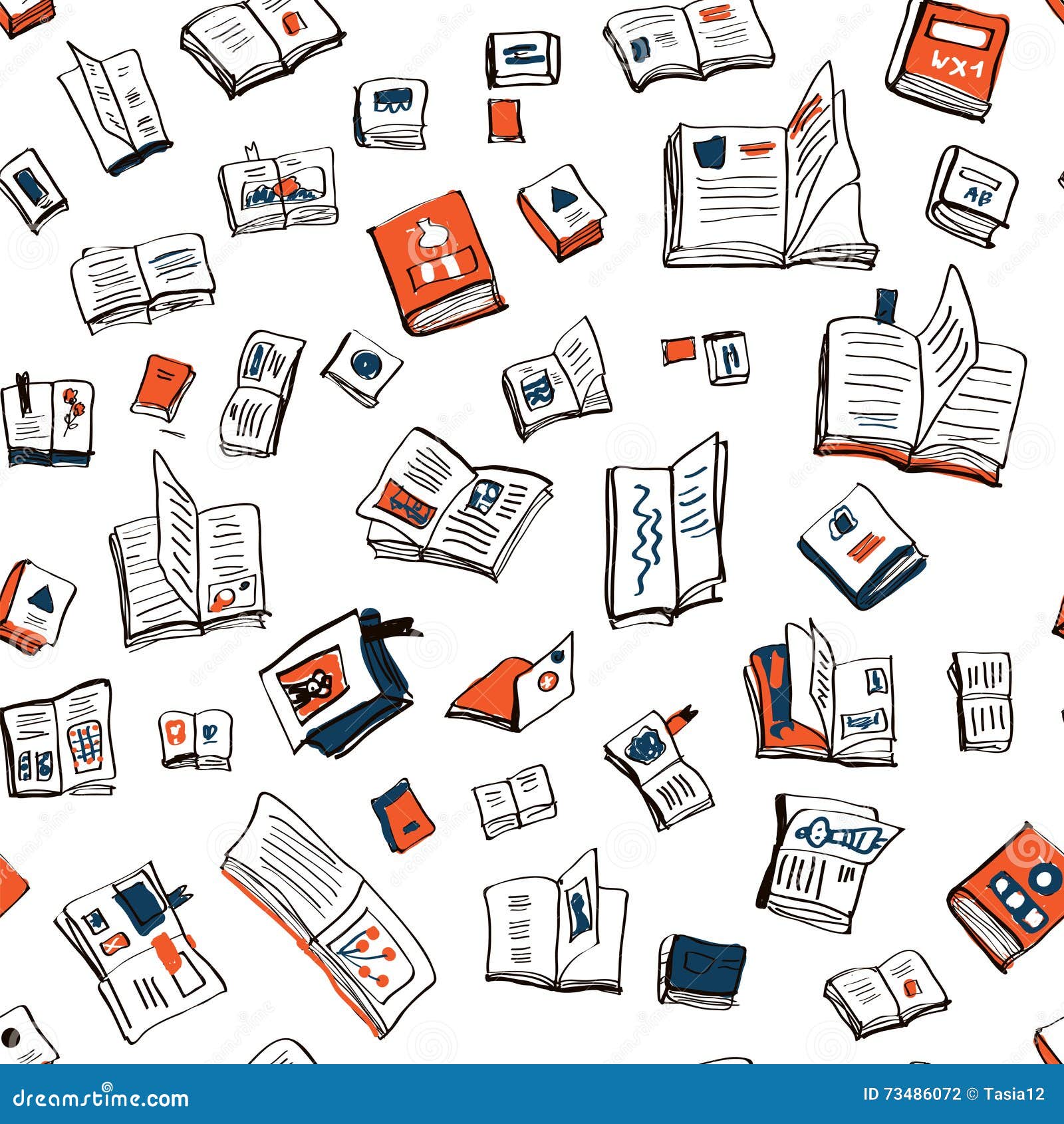 Books Seamlesss Pattern, Sketchy Design Stock Vector - Illustration of ...