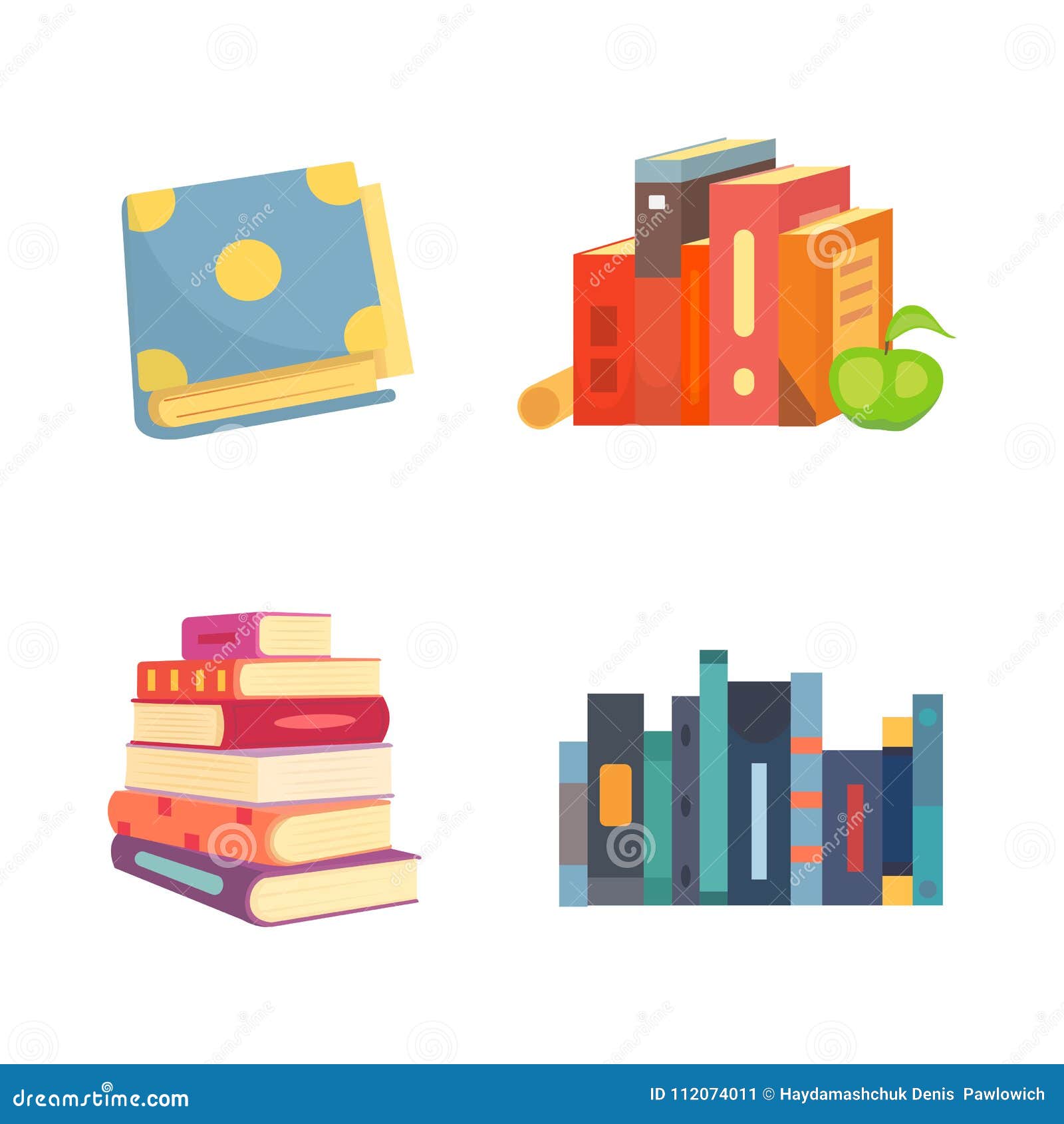 Books Set in Cartoon Design Style Isolated on White Background, Vector ...