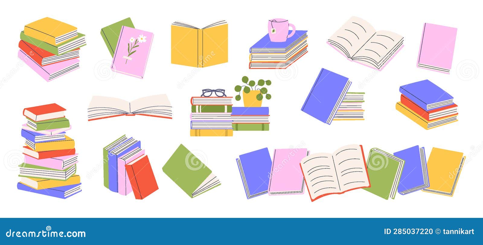 Set of Illustrations with Stack of Books Stock Vector - Illustration of ...