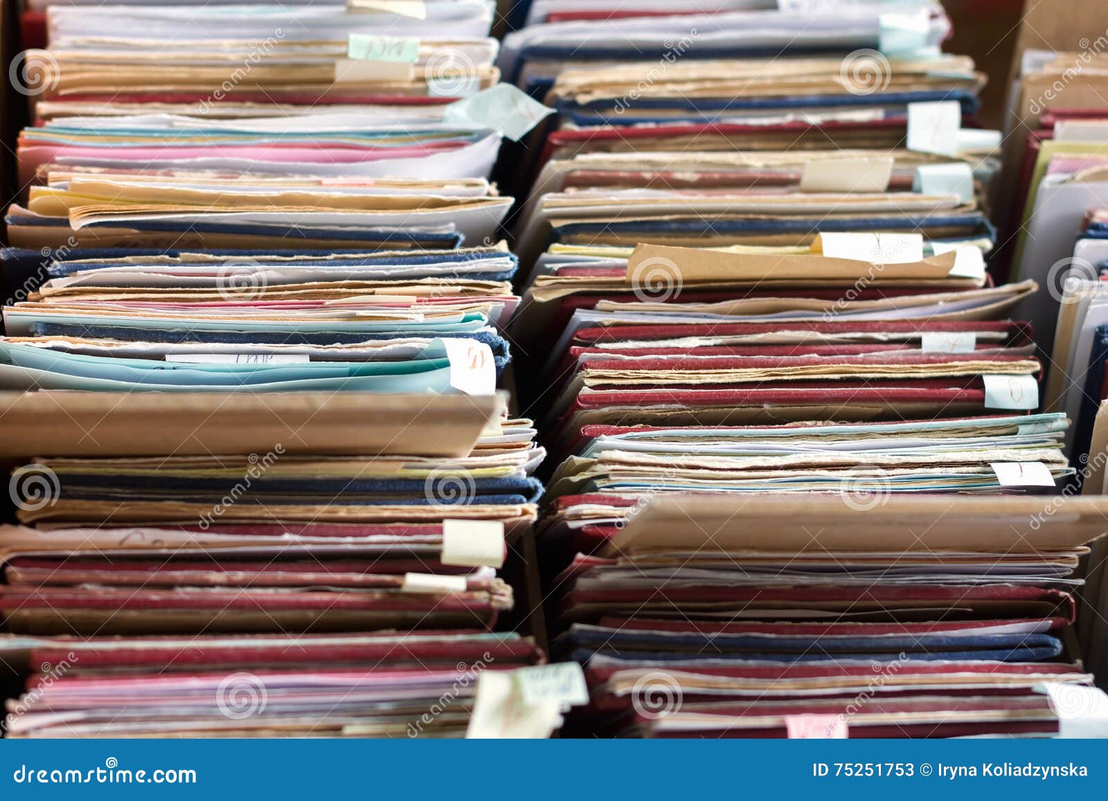 File Folders in a File Cabinet, Card Catalog in a Library, Closeup ...