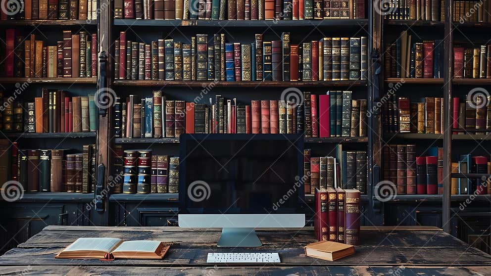 Books Shift To Digital Format in Computers Reflecting Modern Library ...