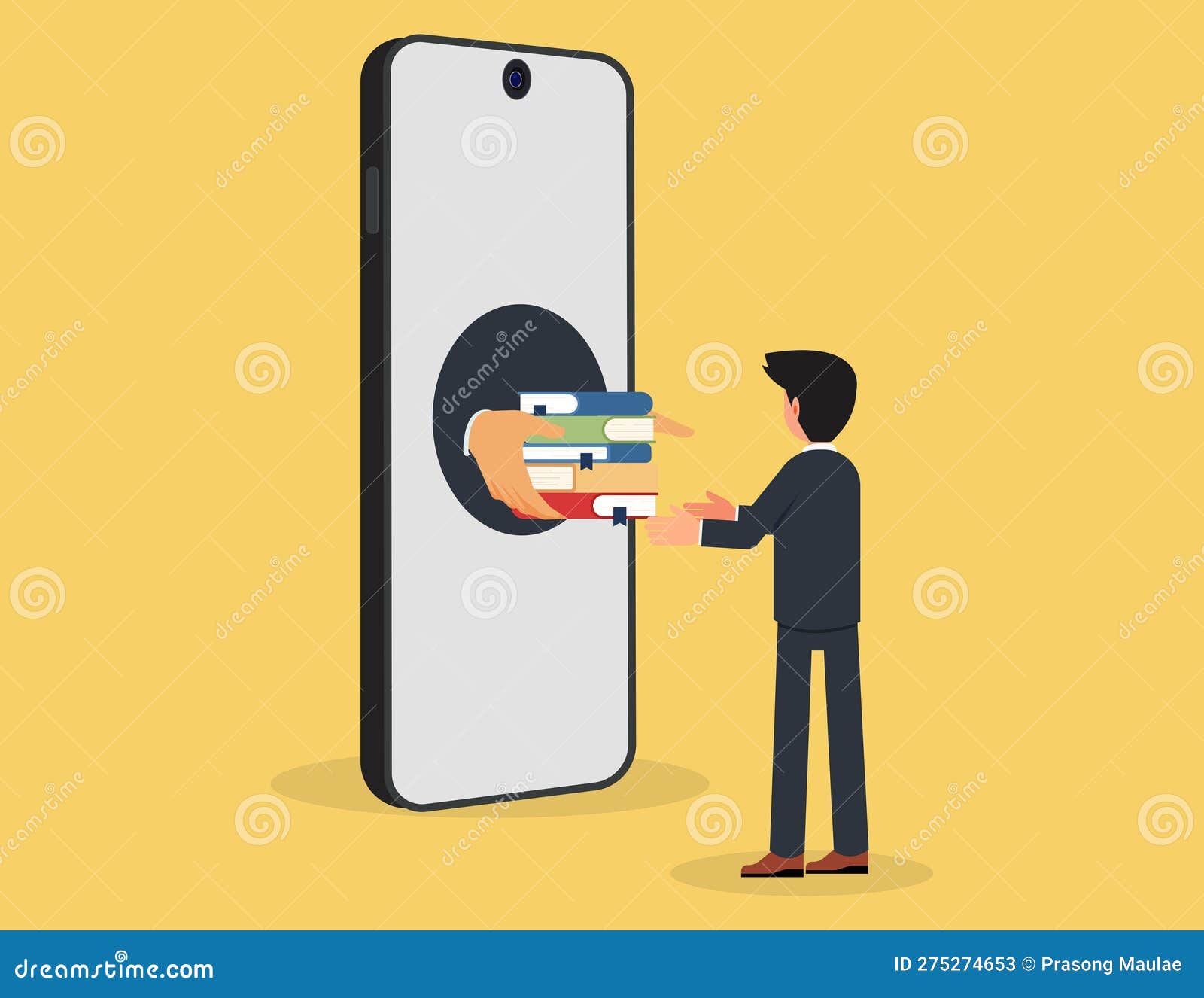 Books and Smart Phone, Online Education Learning. Businessman Who ...