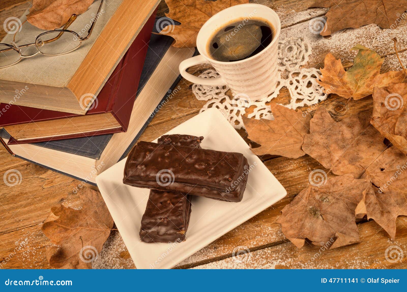 Books and a snack stock image. Image of leaves, study - 47711141