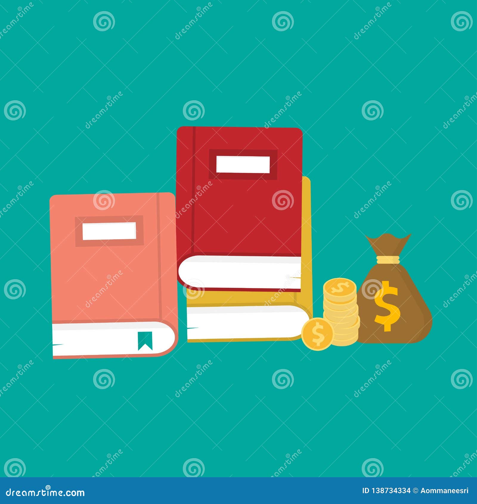 Books and Stack of Coin with Money Bag Icon Stock Vector - Illustration ...