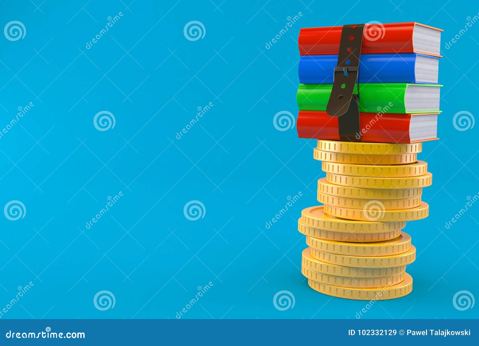 Books on stack of coins stock illustration. Illustration of coins ...