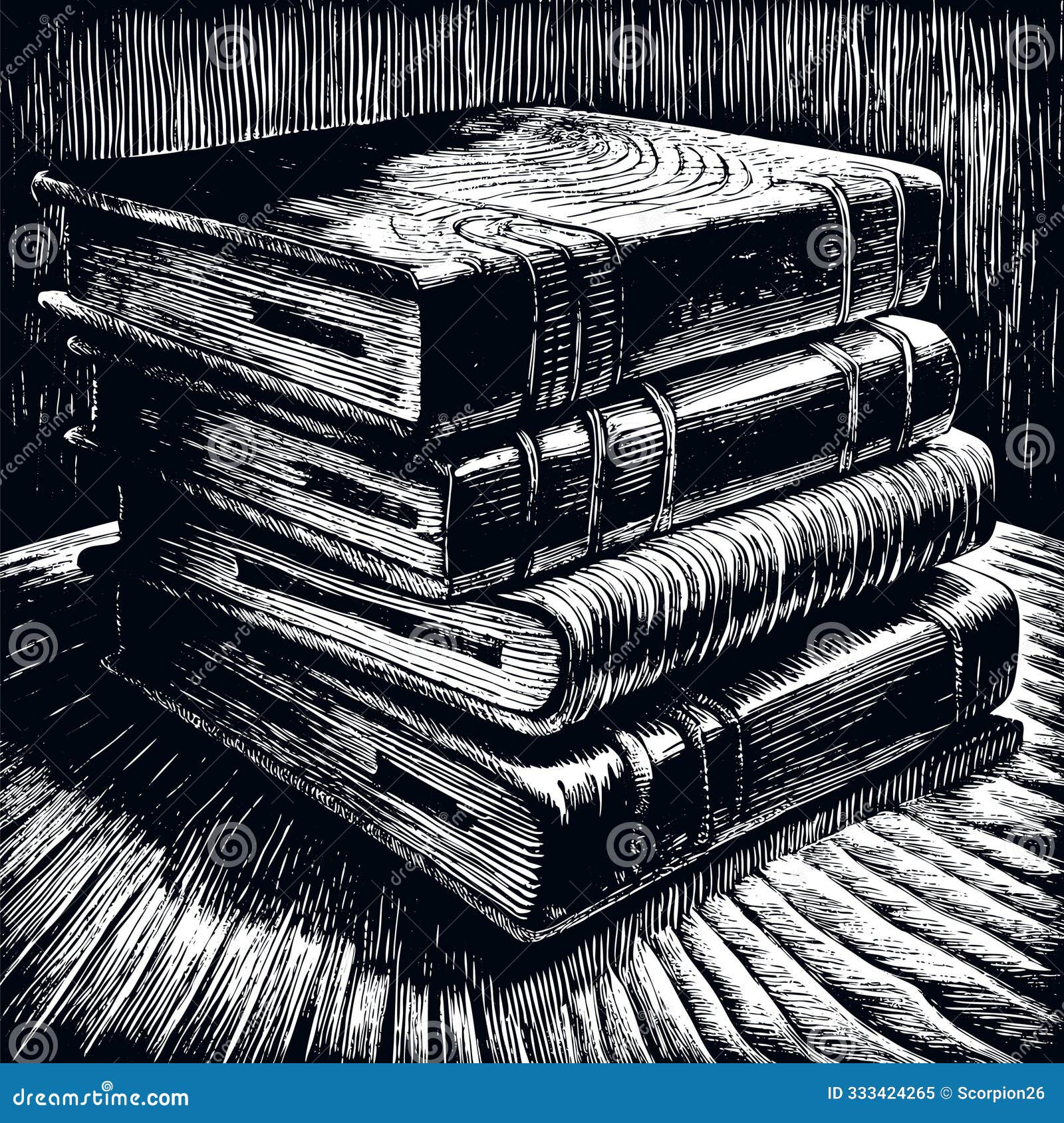Books Stack Engraved Vector Stock Illustration - Illustration of ...
