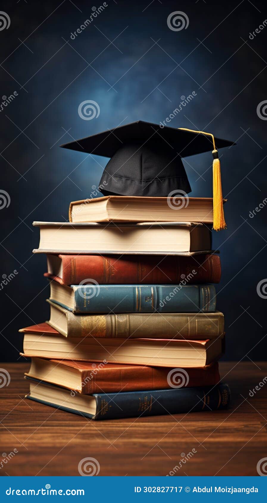 Books Stack with Graduation Cap, Space for an Educational Concept Stock ...