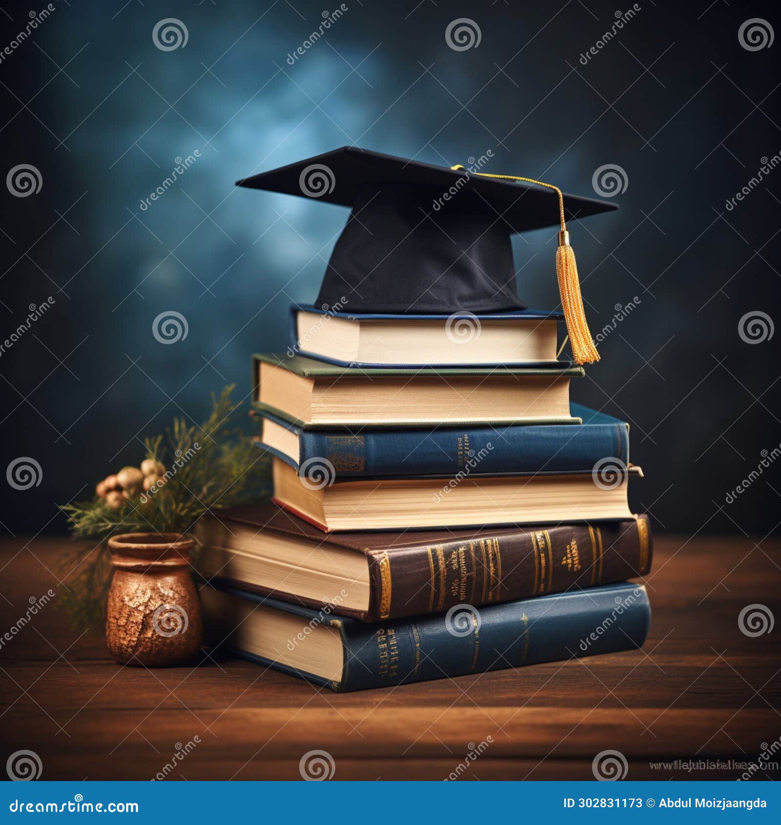 Books Stack with Graduation Cap, Space for an Educational Concept Stock ...