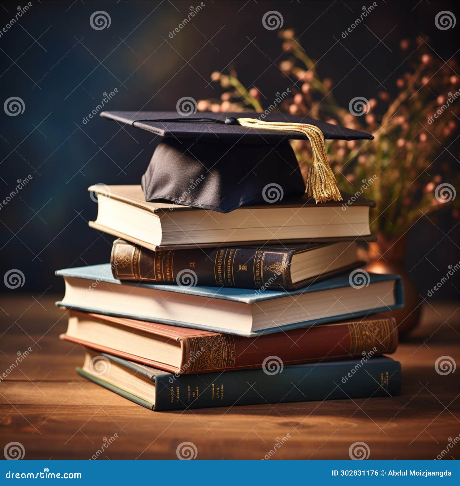 Books Stack with Graduation Cap, Space for an Educational Concept Stock ...