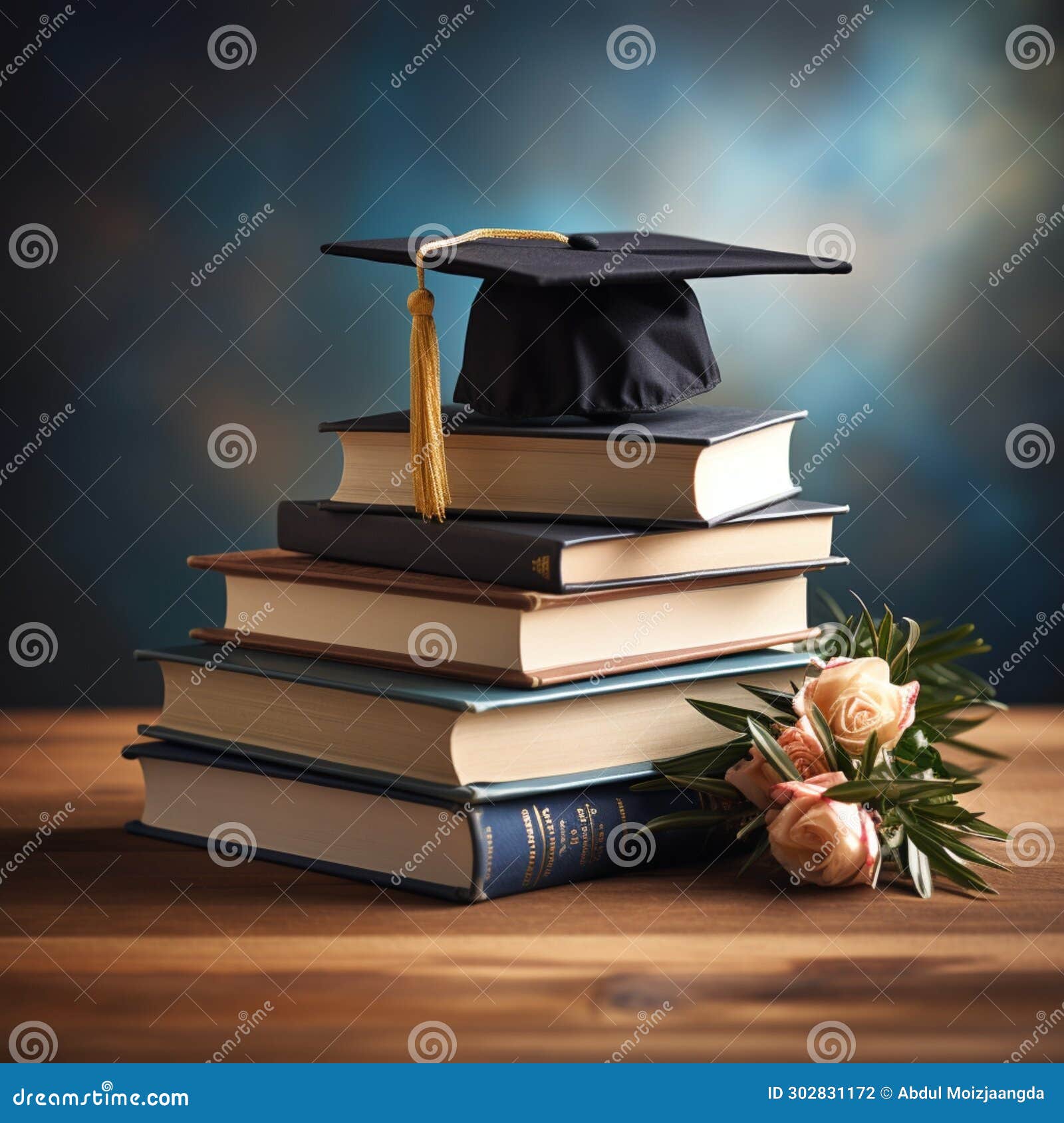 Books Stack with Graduation Cap, Space for an Educational Concept Stock ...