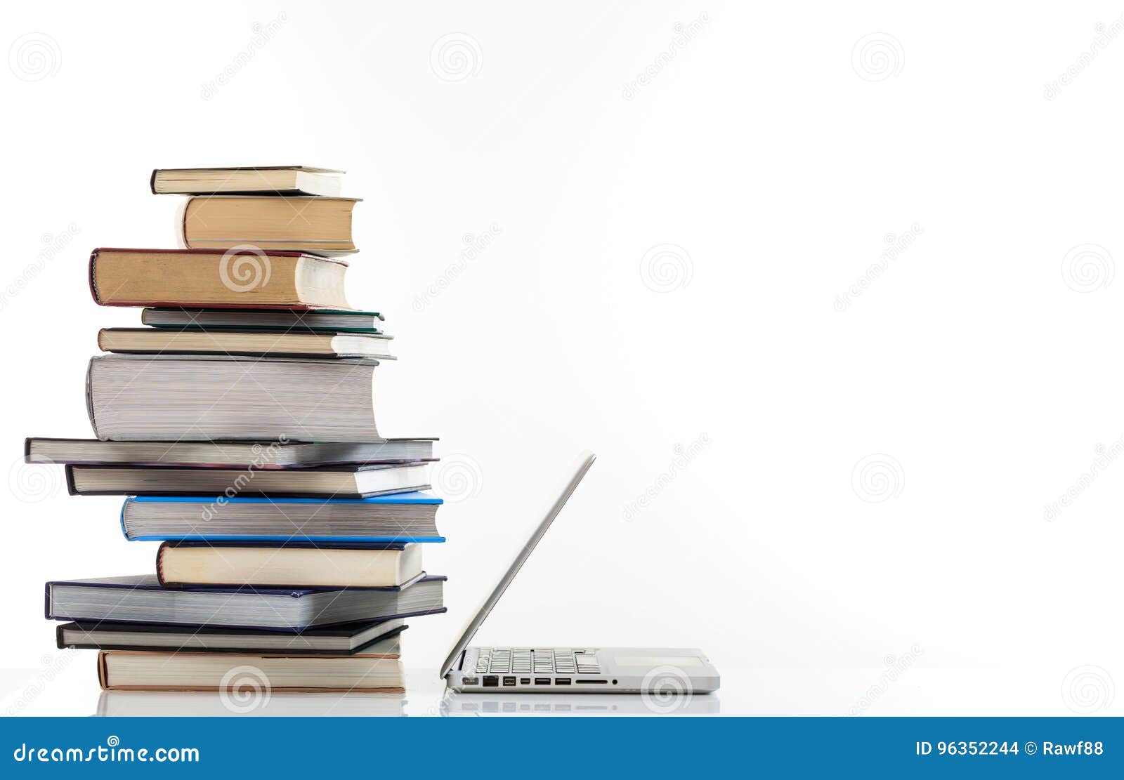 Books Stack and a Laptop on White Background Stock Photo - Image of ...