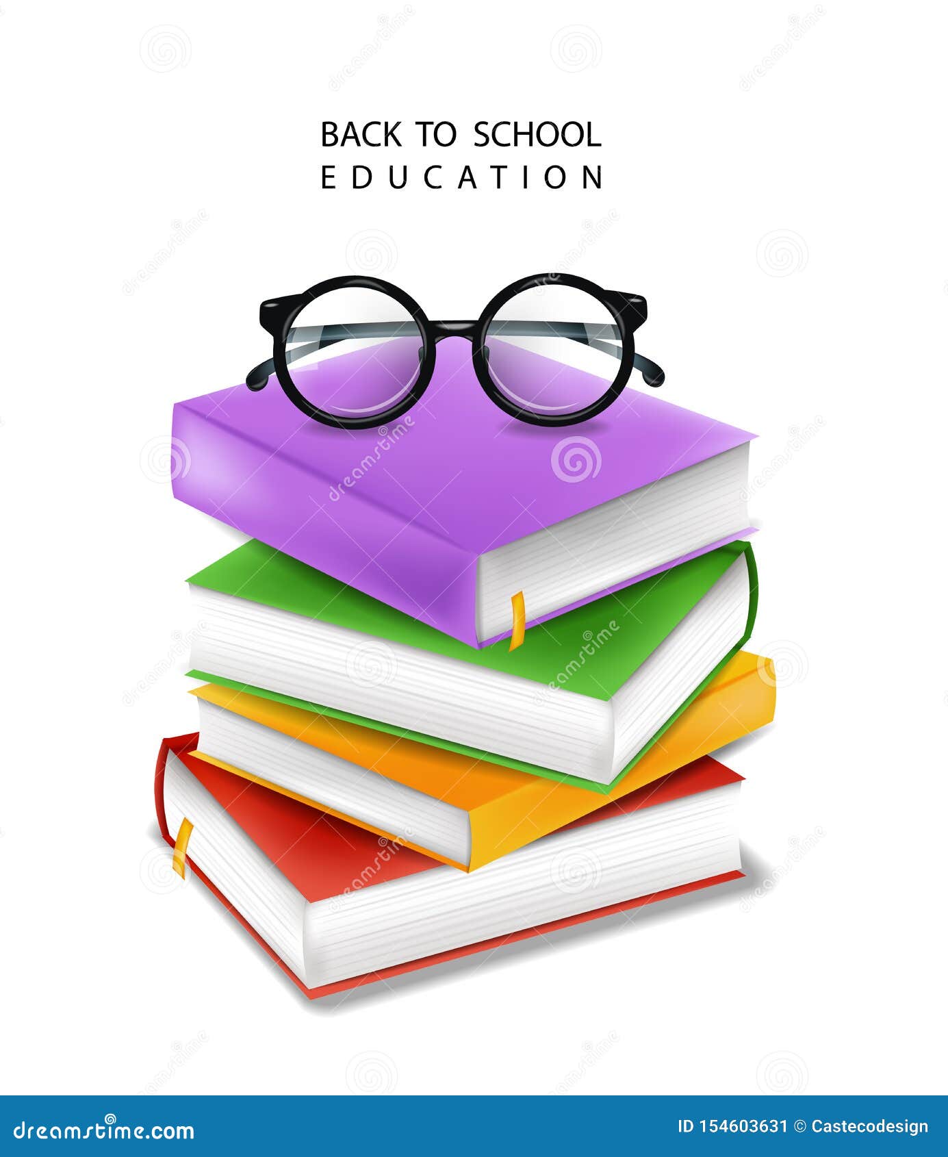 Books Stack Vector Realistic. Glasses and Colorful Books Illustration ...