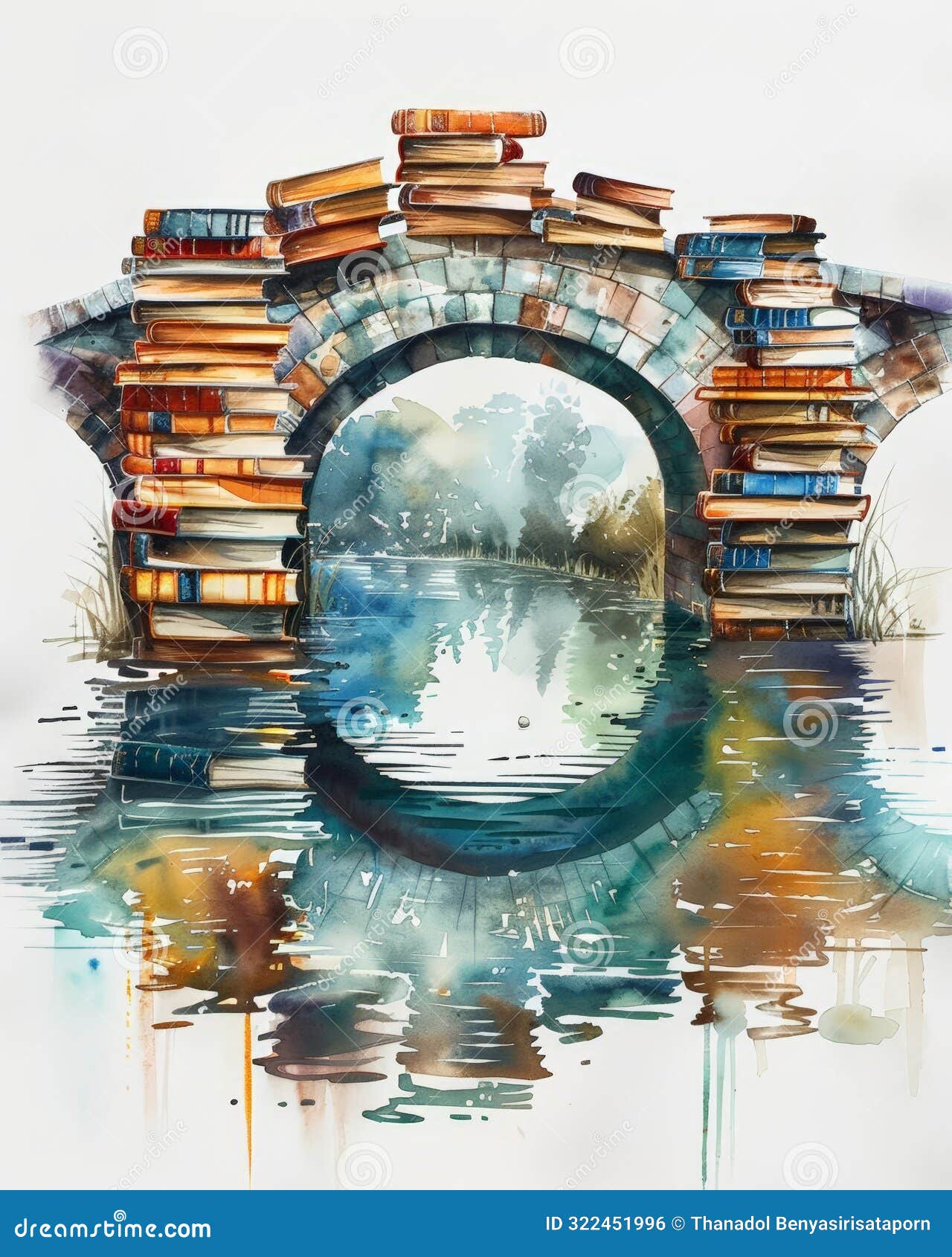 Books Stacked To Form Bridge, in Architectural Style Stock Illustration ...