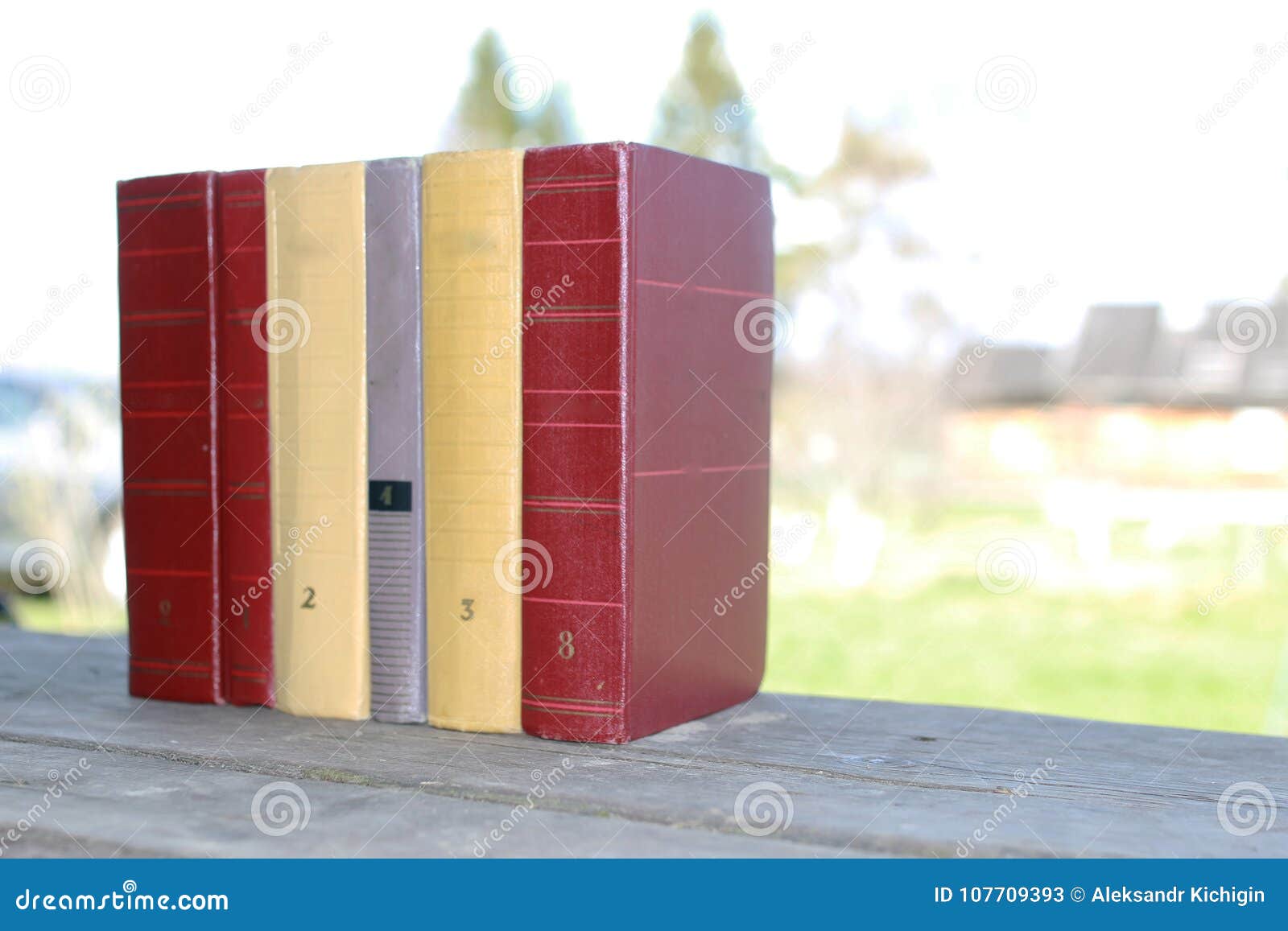 Books standing on a table stock image. Image of bookshelf - 107709393
