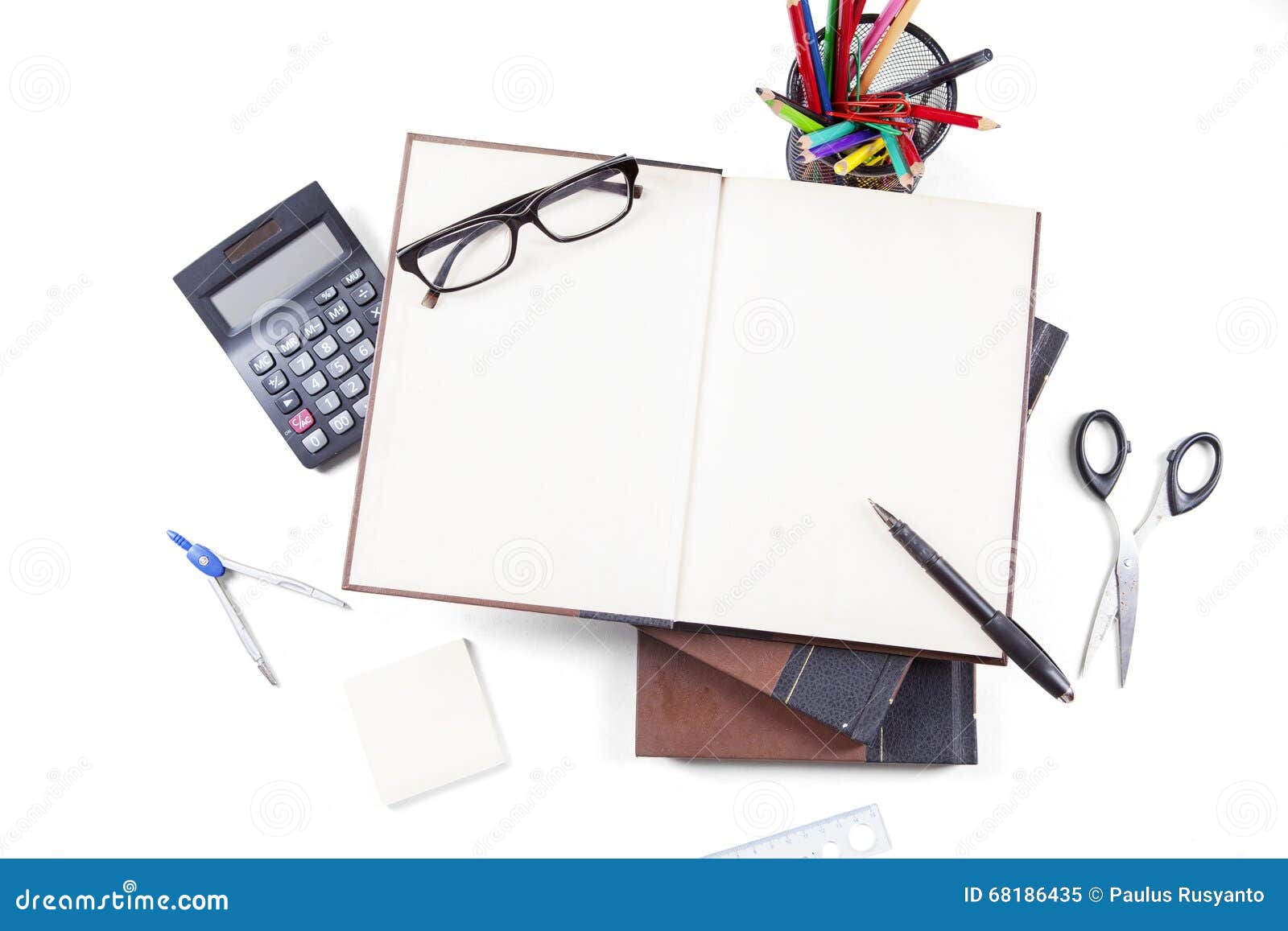 Books and Stationery Set on White Background Stock Image - Image of ...