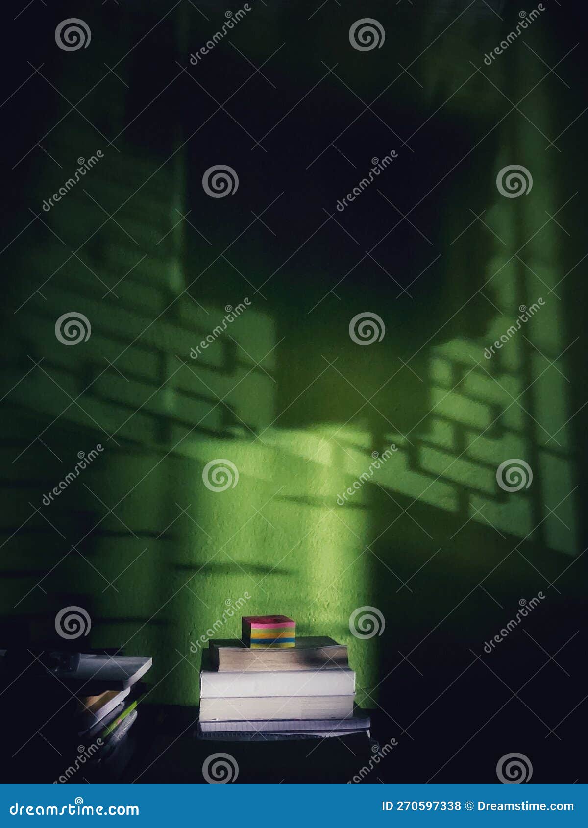 Books study table at night stock photo. Image of table - 270597338