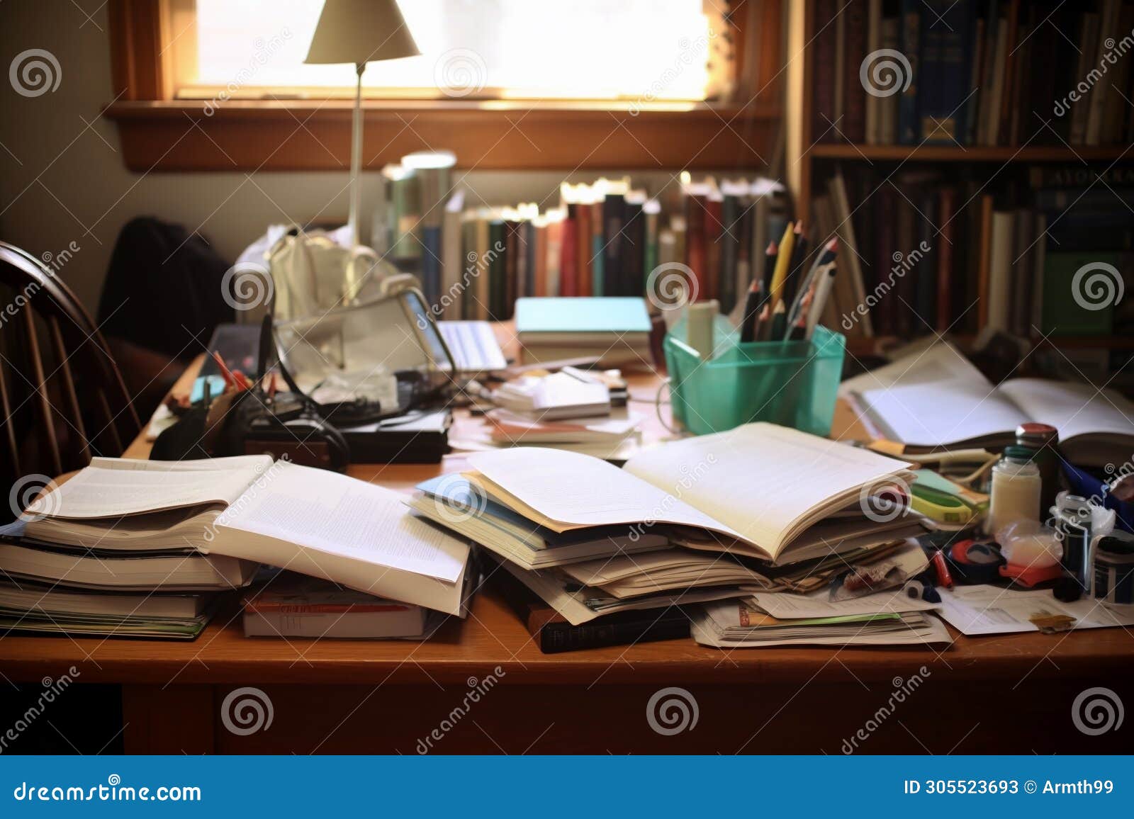 Books on the Table in Bed Room. Education Concept. Stock Illustration ...