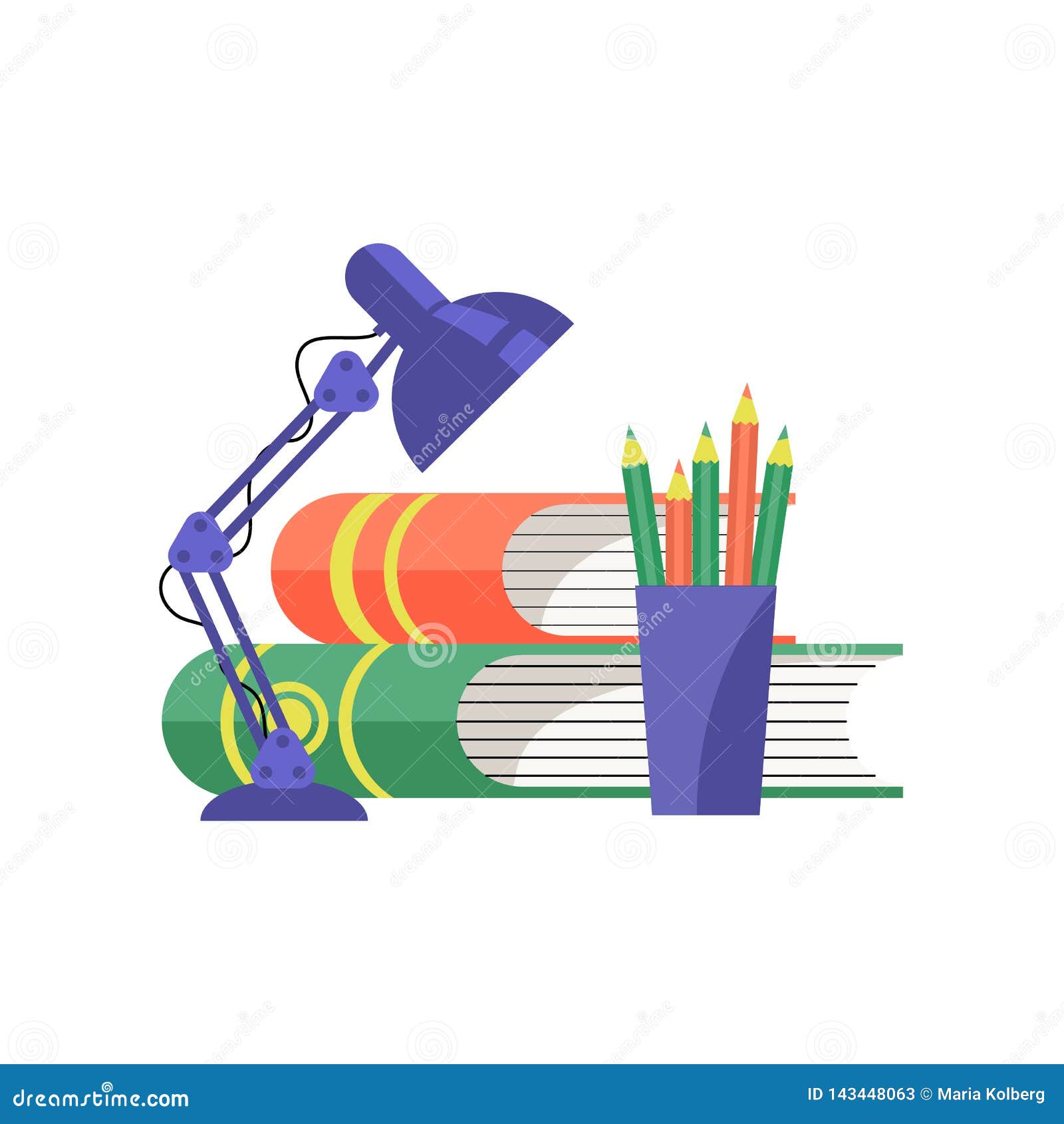 Books and Table Lamp. Vector Illustration. Stock Vector - Illustration ...