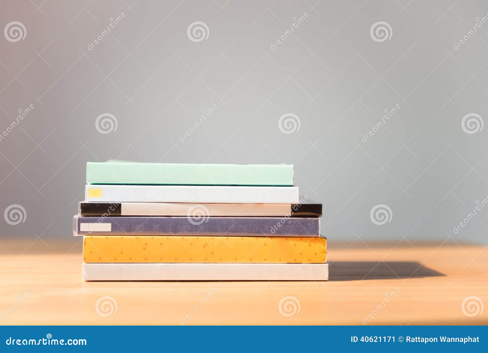 Books on the Table. No Labels, Blank Spine Stock Image - Image of ...