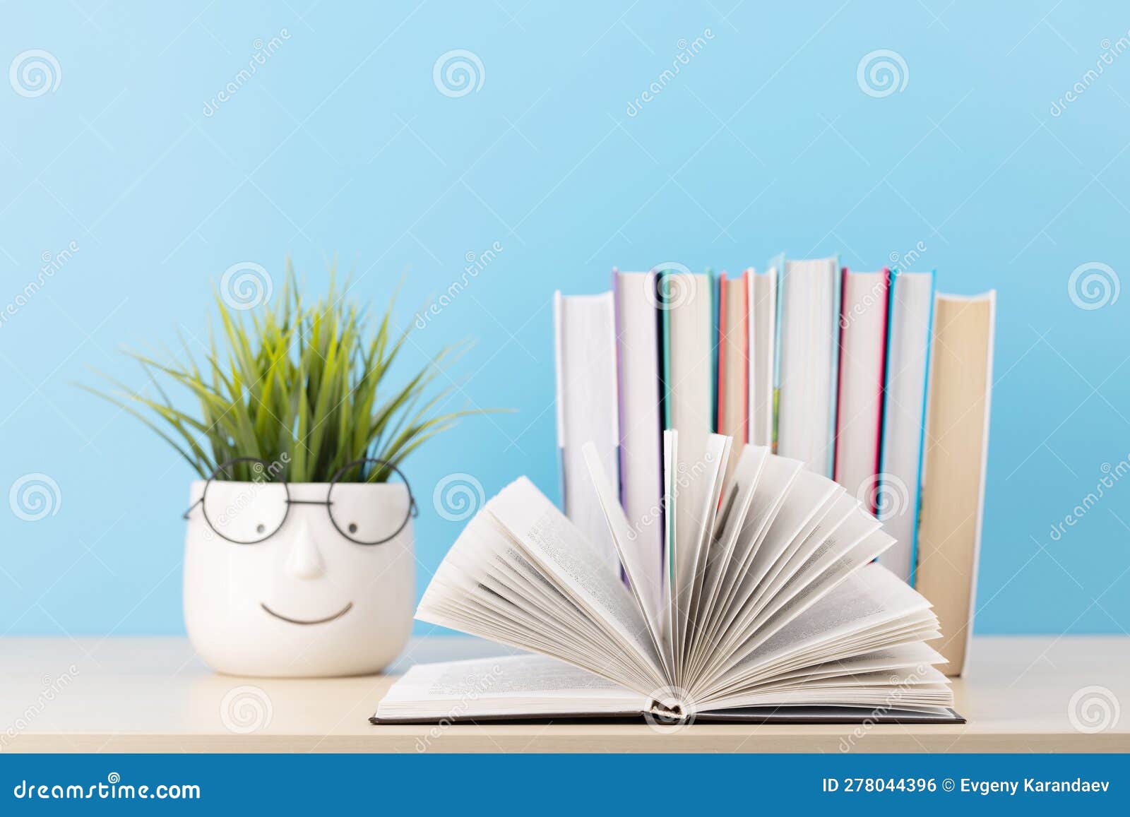 Books on a Table, with One Book Open Stock Photo - Image of novel ...